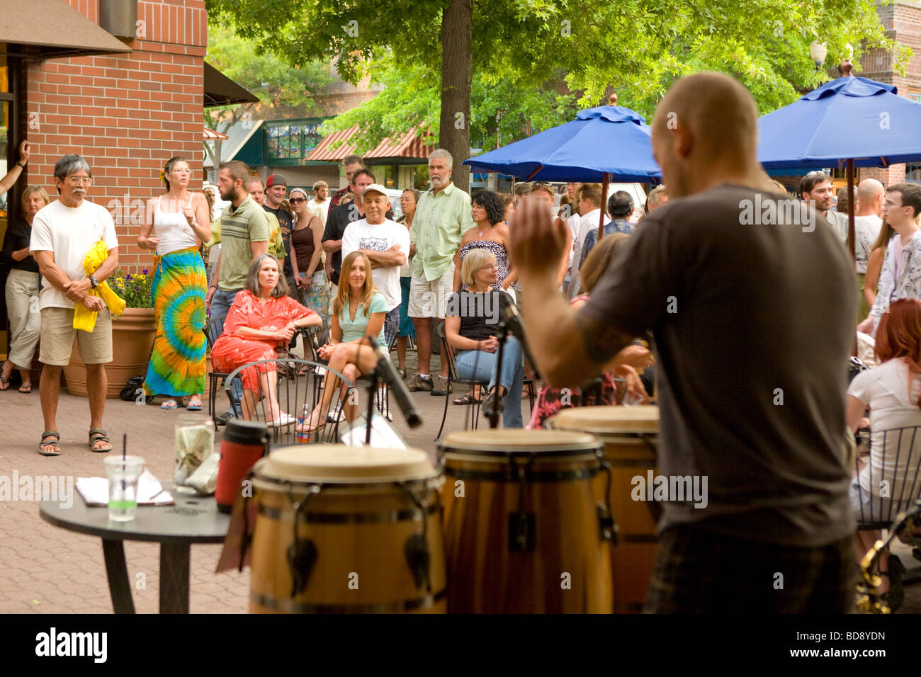 Crowds enjoy music at First Friday Gallery Walk Bend, Oregon Stock ...