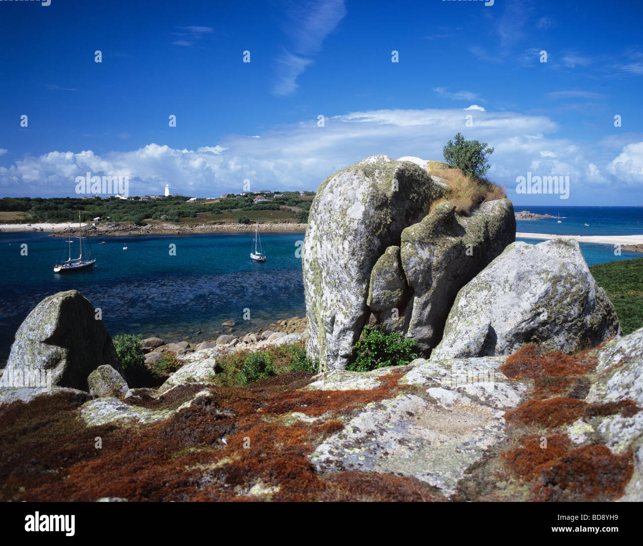 Isle of Scilly - St Agnes viewed from the island of Gugh showing The ...