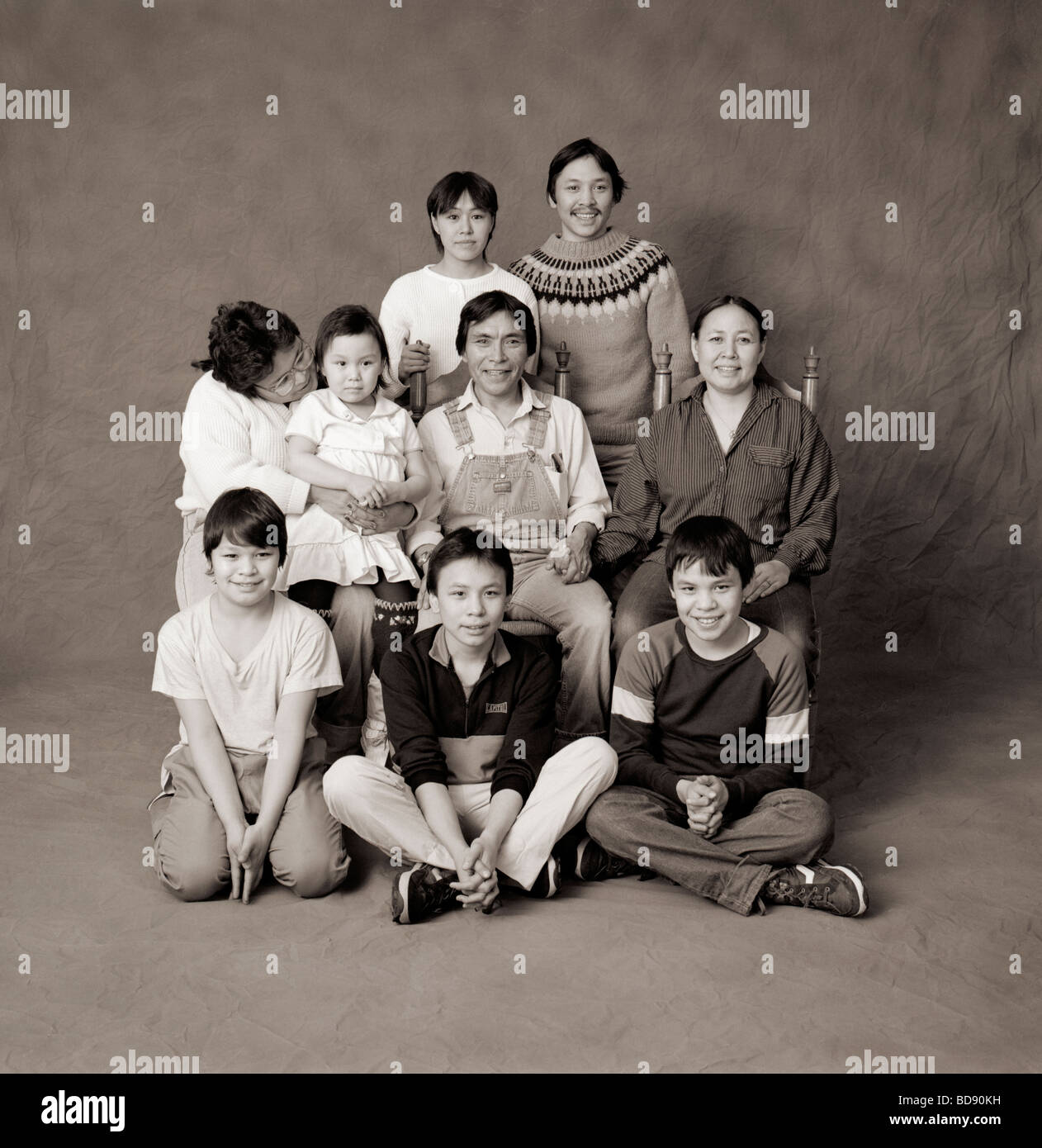 Black white studio portrait of Inuit family in a photography studio in ...