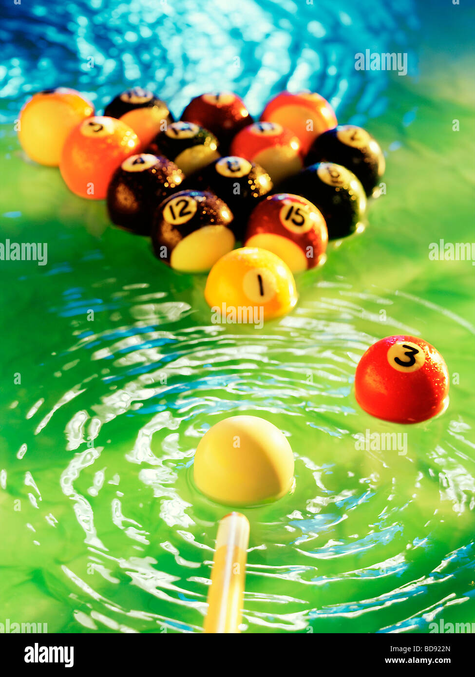 Billiards balls photographed in a pool of water Stock Photo - Alamy