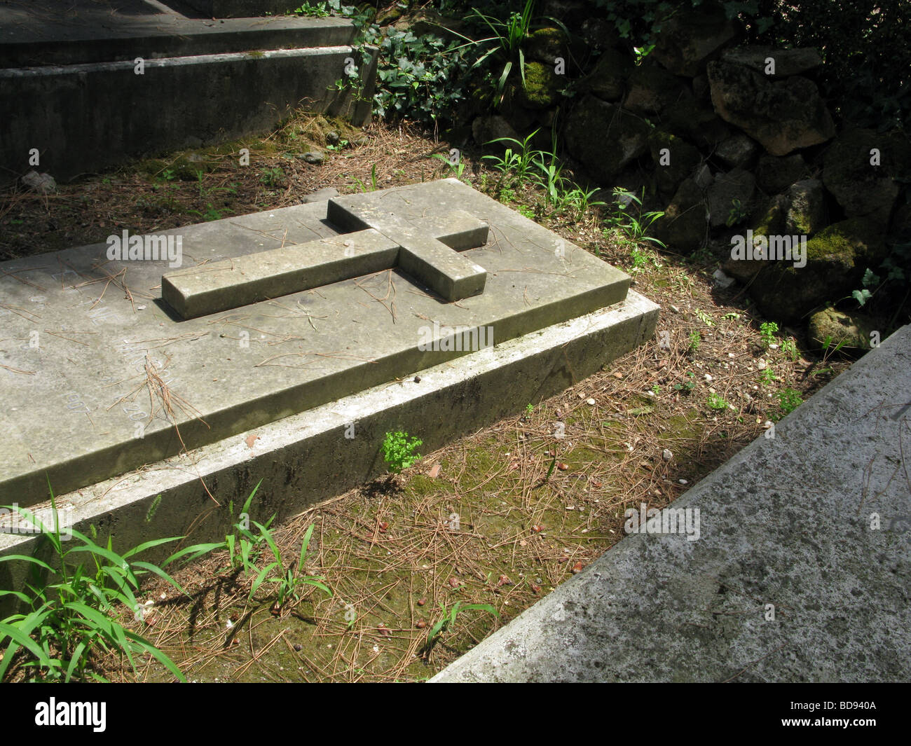 Old cross gravestone in protestant cemetery hi-res stock photography ...