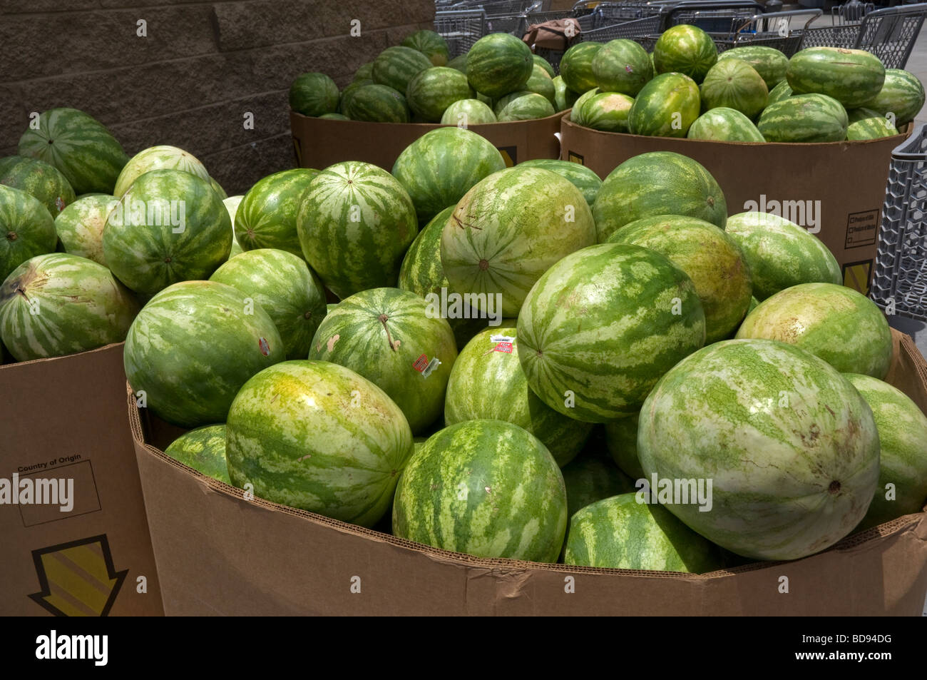 ripe watermelons for sale in front of grocery store Stock Photo - Alamy