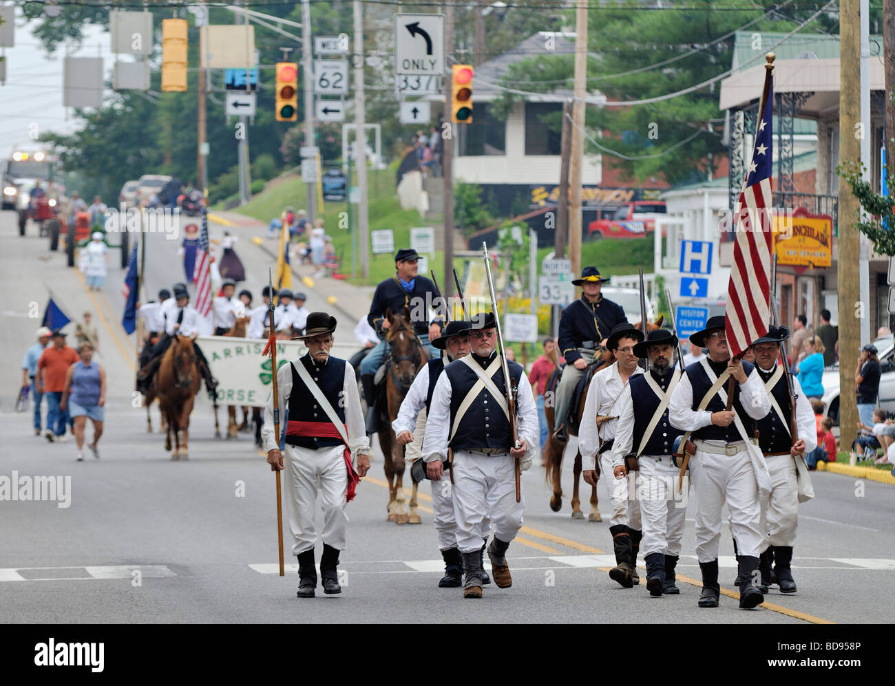 Reenactment Militia Group Marching in Independence Day Parade in ...
