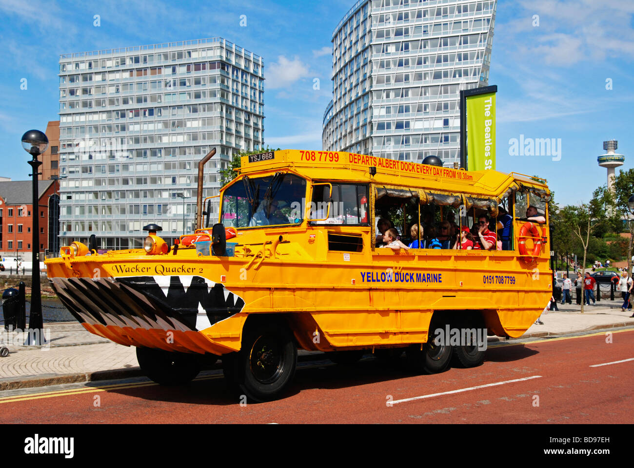 the "yellow duck marine" a tour bus at the "albert dock" in liverpool ...