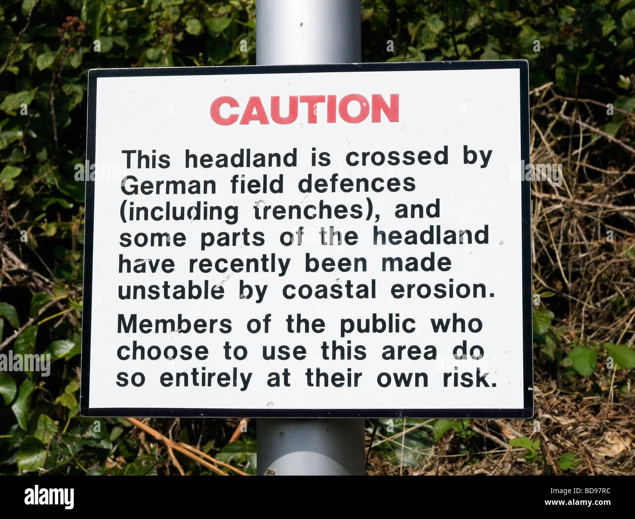 Warning notice for wartime German field defences including trenches at ...