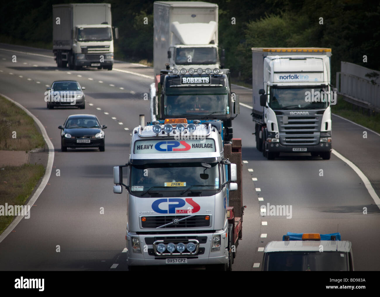 Large lorries traveling along the M42 motorway in the midlands england ...
