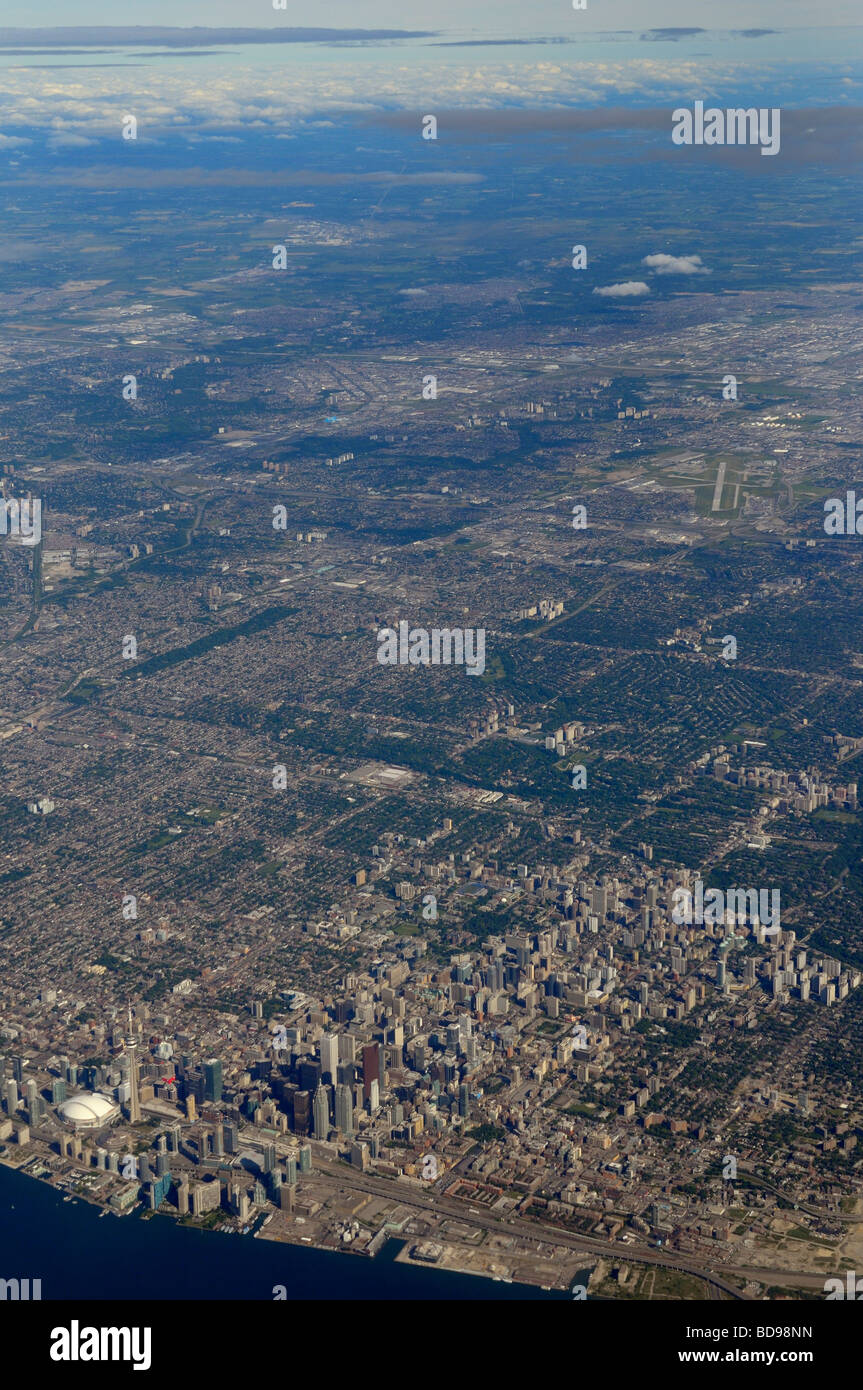 Aerial view of North York and downtown Toronto with financial district ...