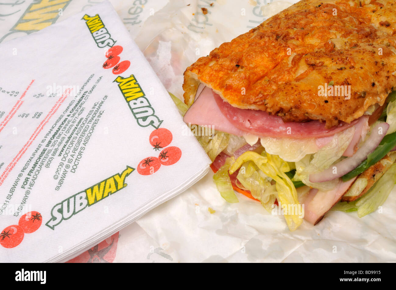 Subway italian submarine sandwich on wrapper with Subway napkin with ...