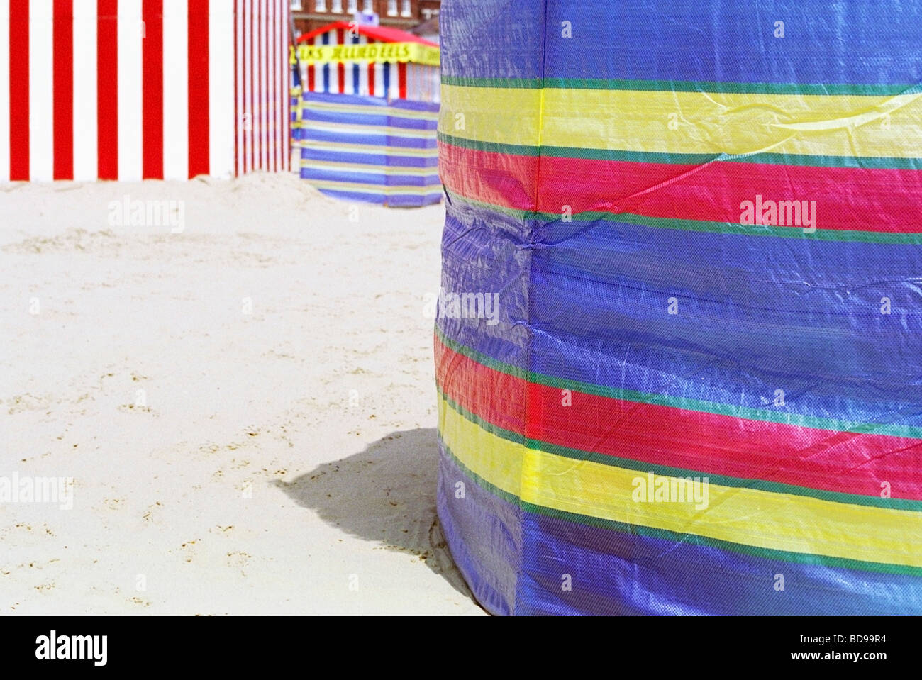 The British seaside series, colours and striped shapes of windbreakers ...