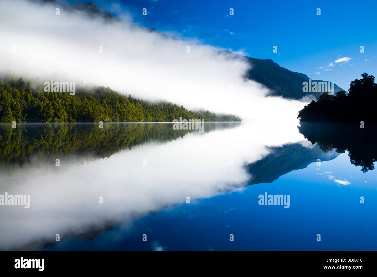 New Zealand Southland Fiordland National Park Autumn mist clears from ...