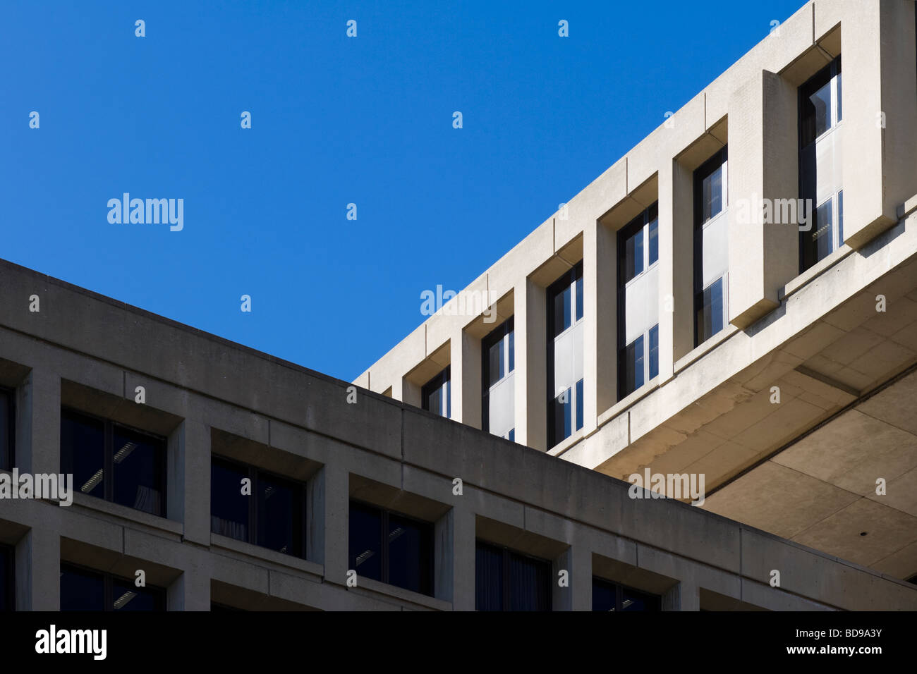 Washington DC, J.Edgar Hoover Building, FBI Headquarters. Exterior detail of brutalist ...