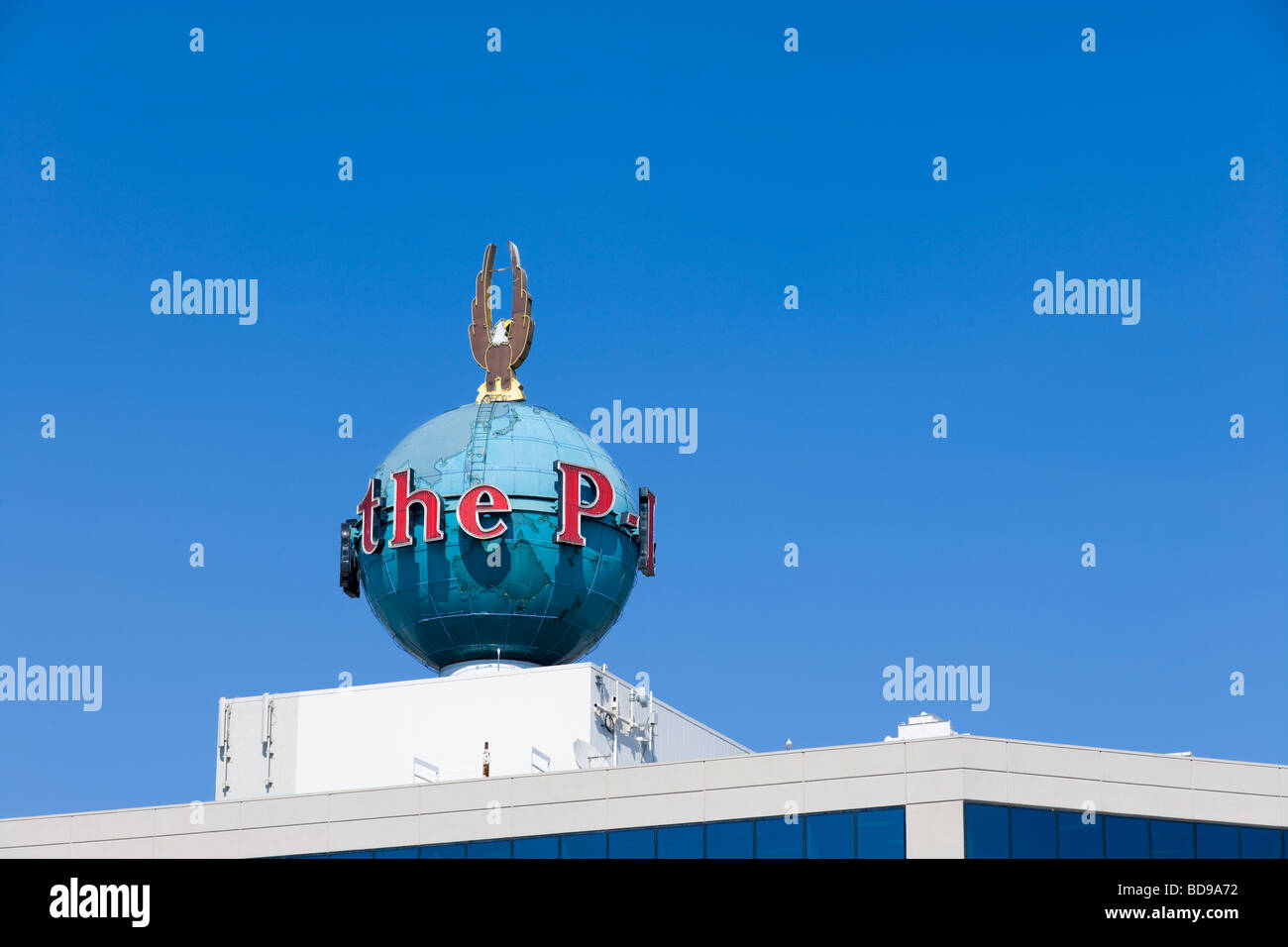 Seattle landmark: a huge steel globe with the slogan It's in the P-I ...