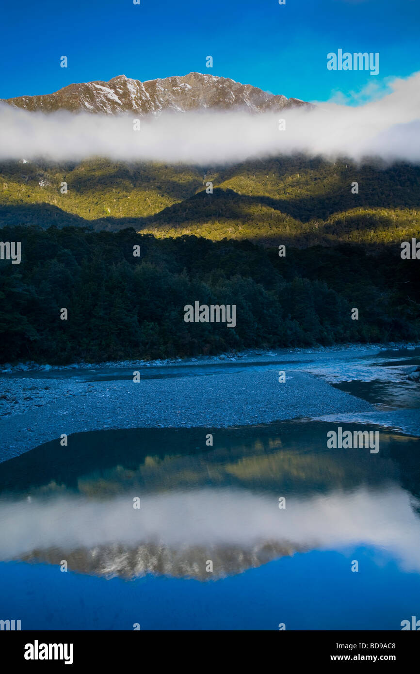 New Zealand Otago Mountain reflections of the Blue valley in the ...