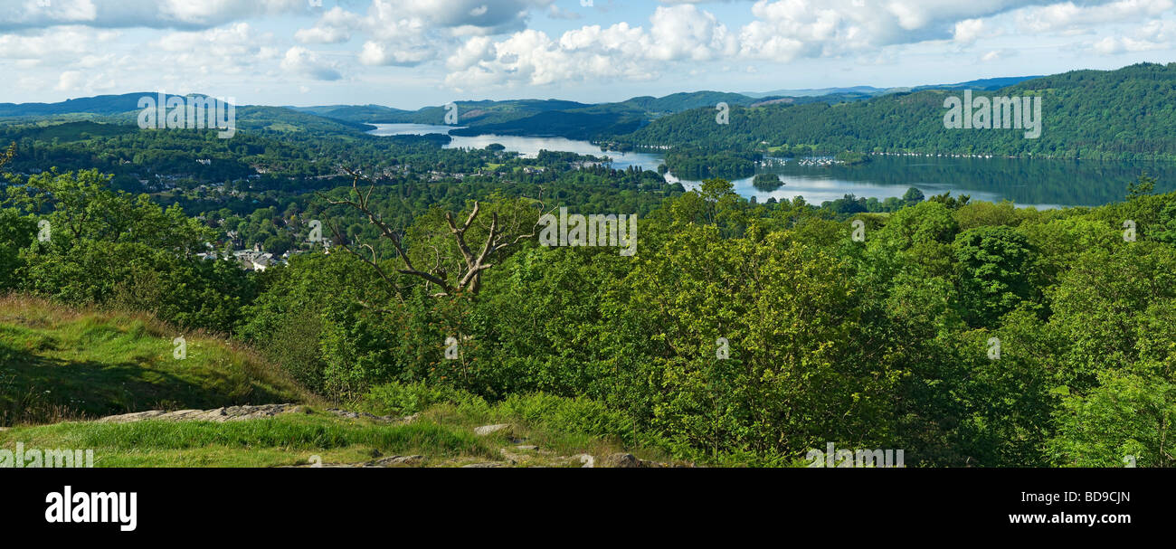 Panoramic view of Lake Windermere in summer from Orrest Head Cumbria ...