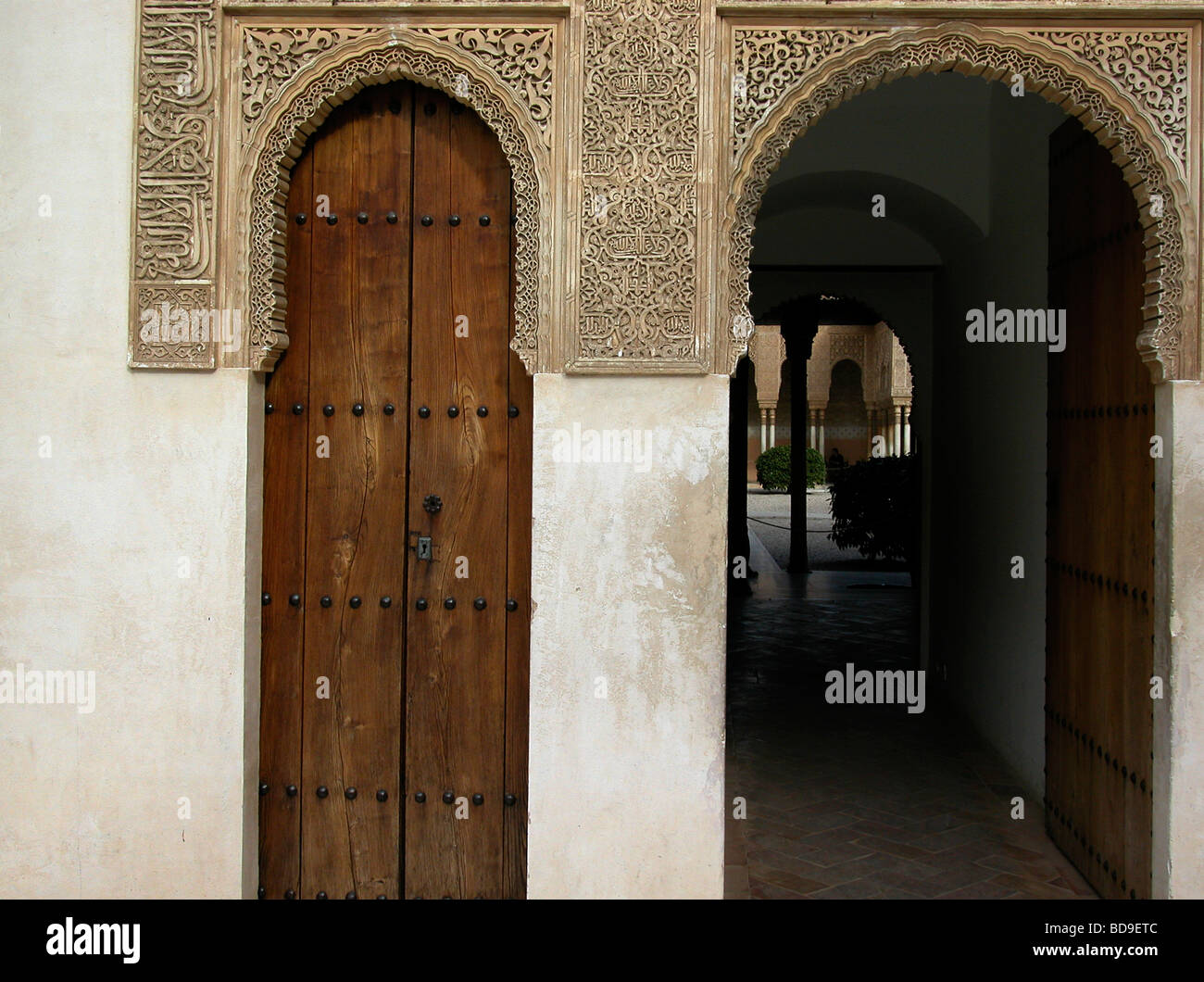 Detail of doors in Court of the Myrtles. Alhambra Palace in Granada ...