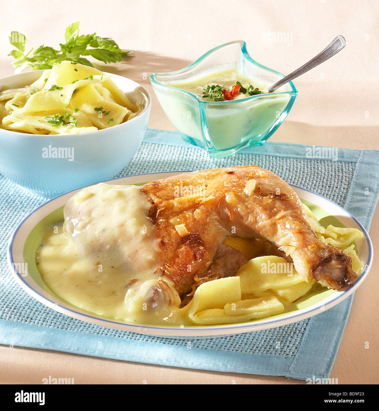 Stewed Hen with Noodles Stock Photo - Alamy