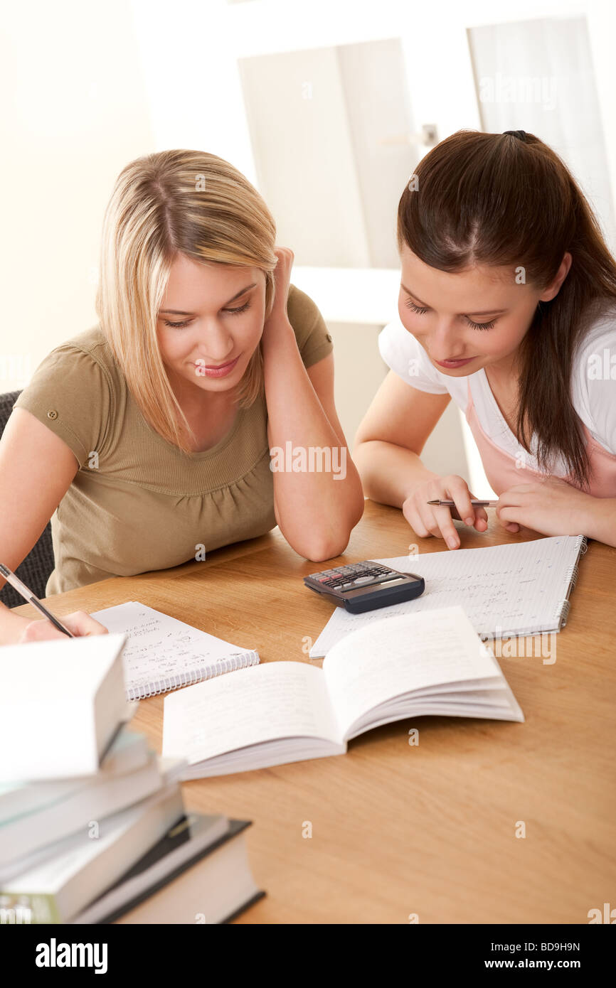 Two students writing their mathematics homework Stock Photo - Alamy