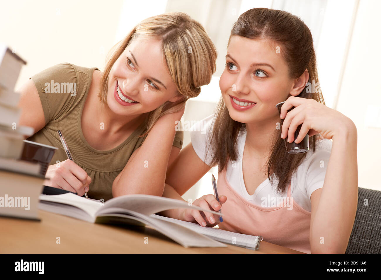Two young students doing homework Stock Photo - Alamy
