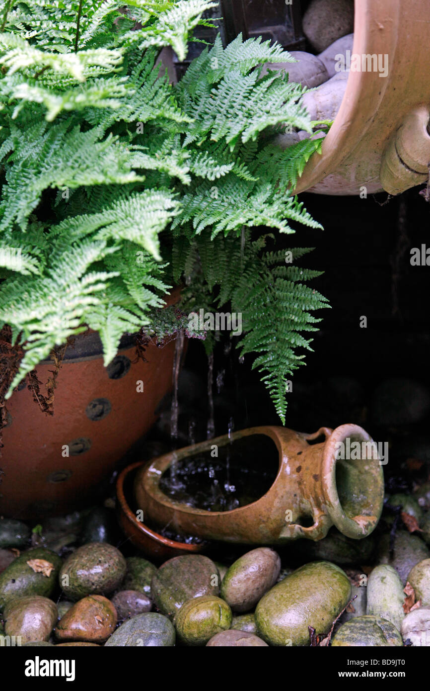 A water feature with pots and ferns Stock Photo - Alamy