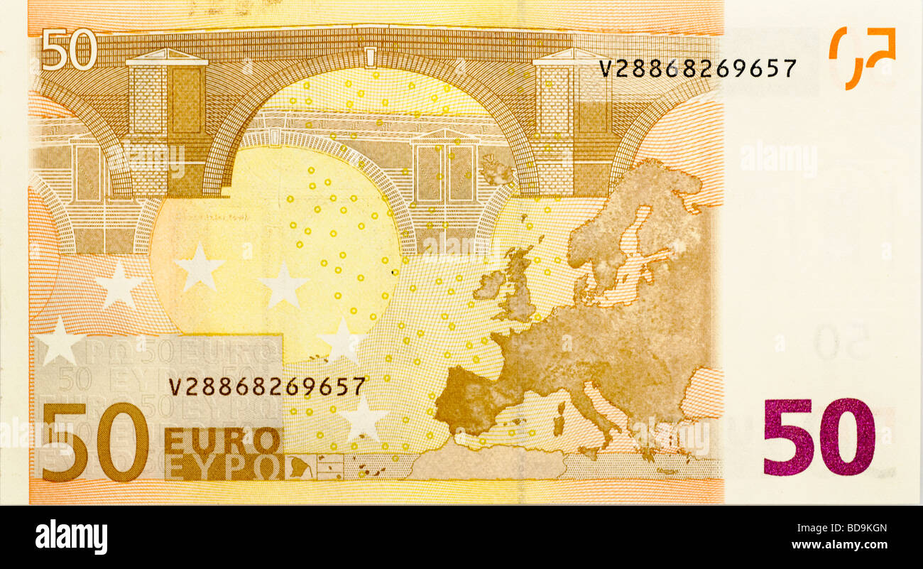 back of fifty Euro banknote Stock Photo - Alamy