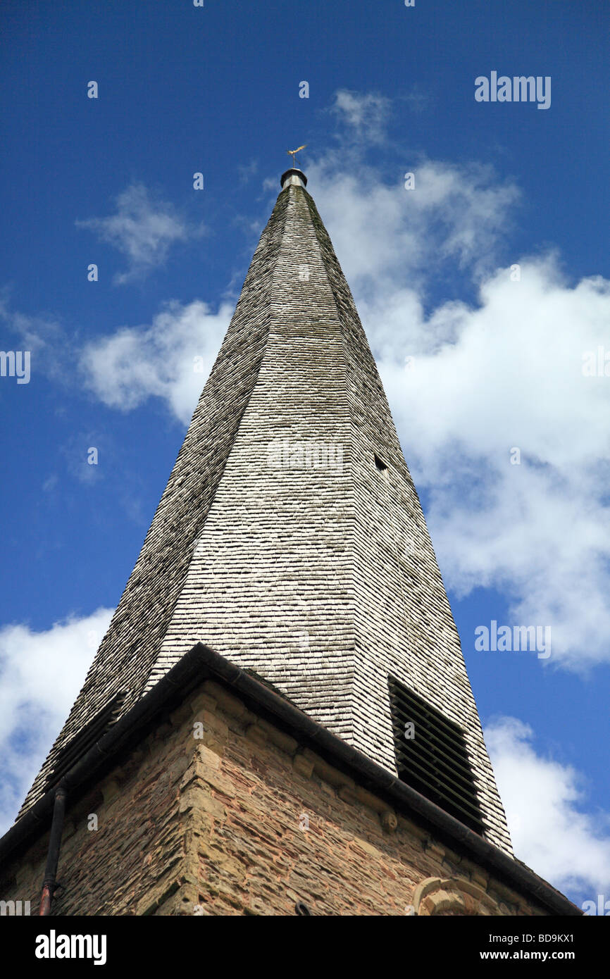The twisted spire of the church in Cleobury Mortimer, Shropshire Stock ...