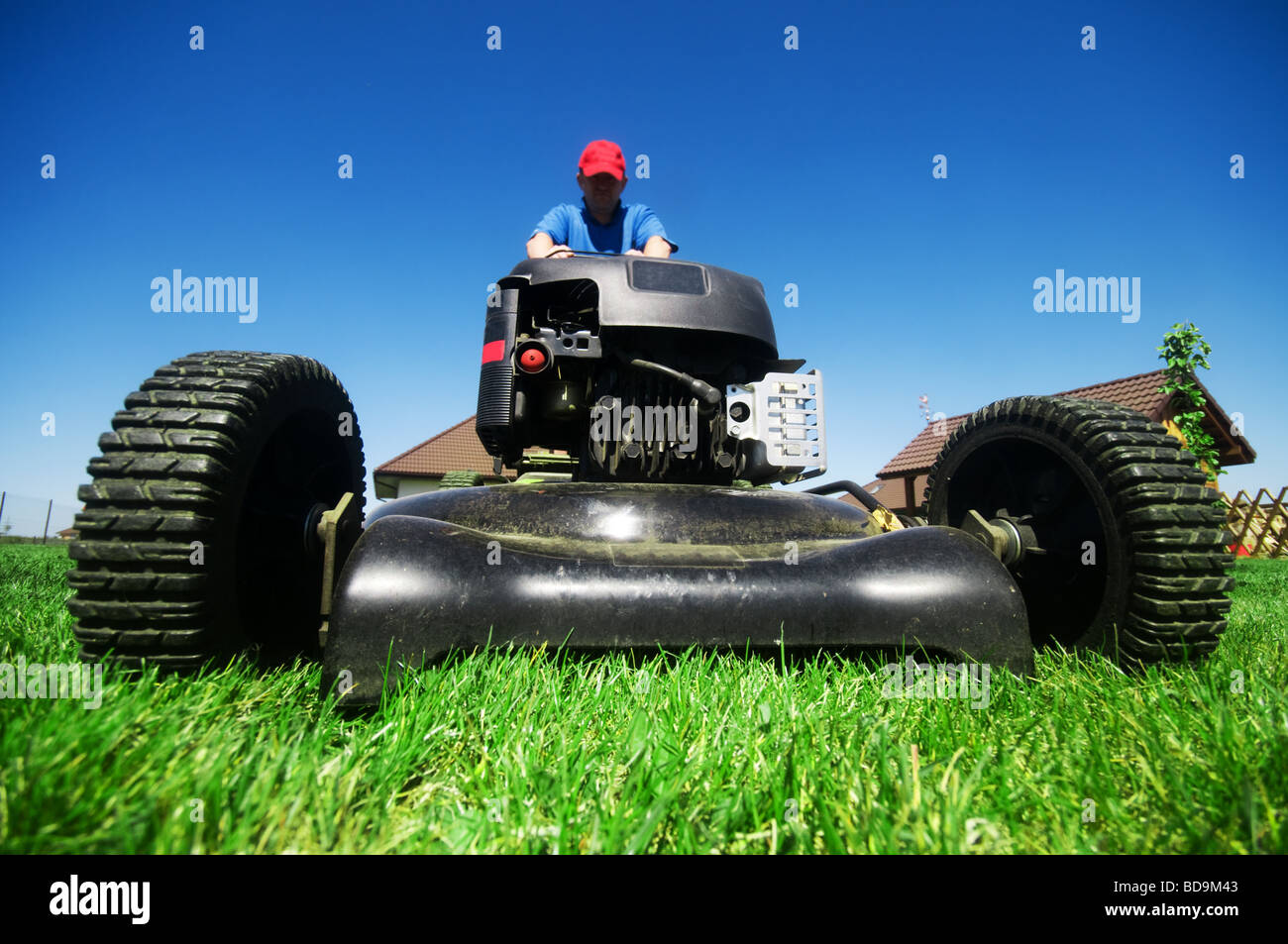 Mowing the lawn Stock Photo - Alamy