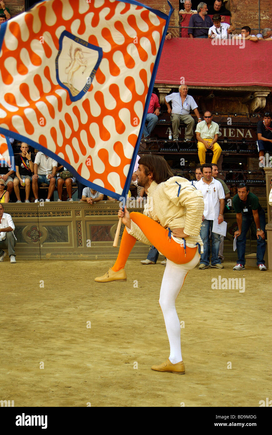 Flag thrower of the Unicorn Contrada - Siena Palio, a twice yearly ...