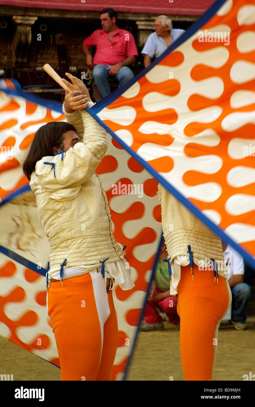 Flag thrower of the Unicorn Contrada - Siena Palio, a twice yearly ...