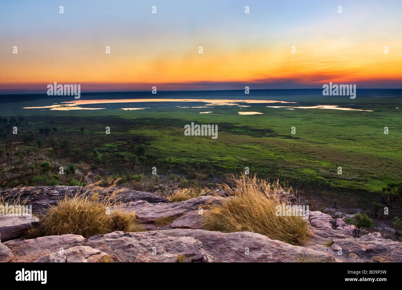 Nadab Floodplains at sunset from the top of Ubirr Rock. Kakadu National Park, Australia Stock ...
