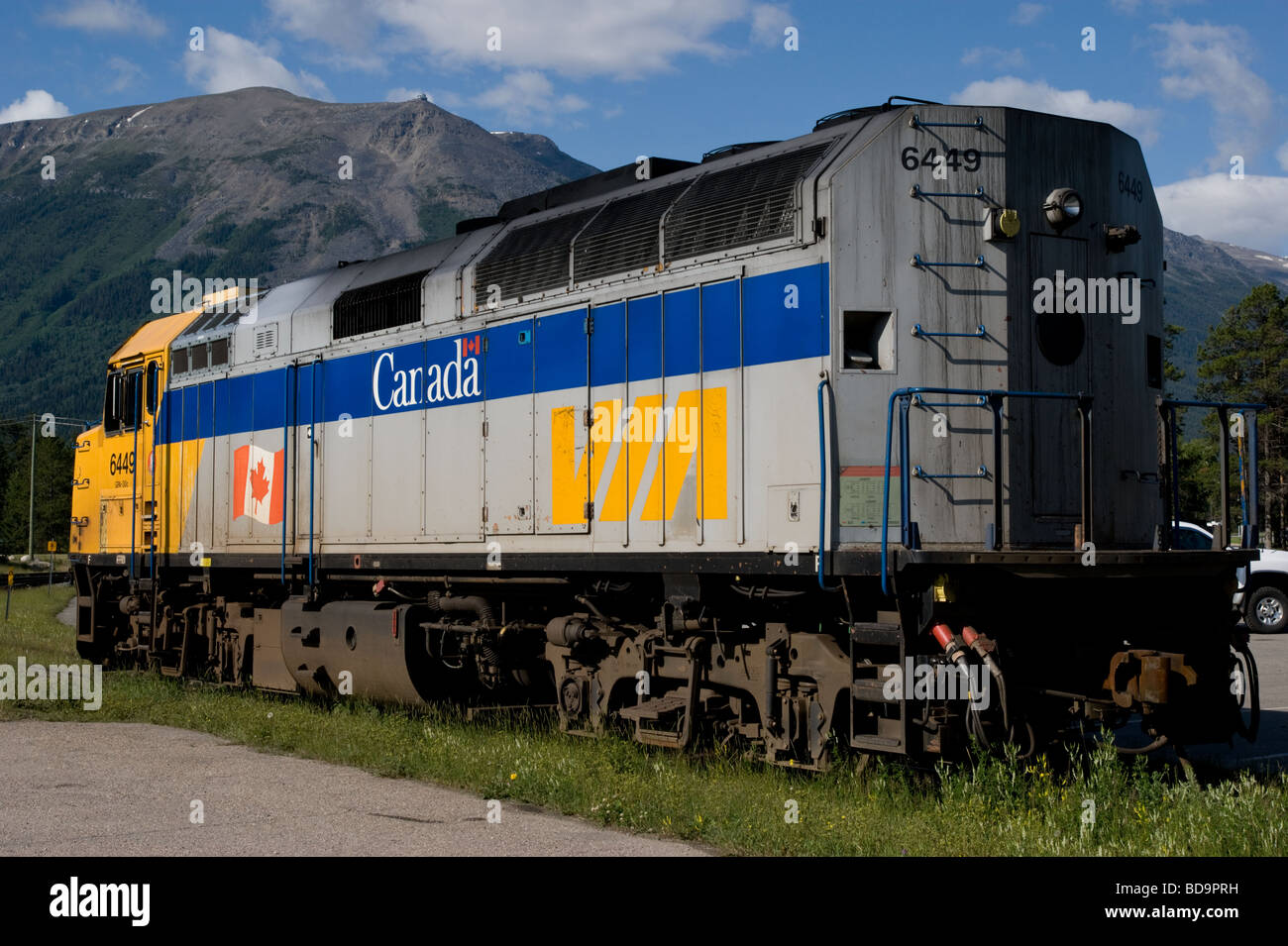 VIA Rail locomotive FP40 waiting at Jasper yard to pull the Skeena ...