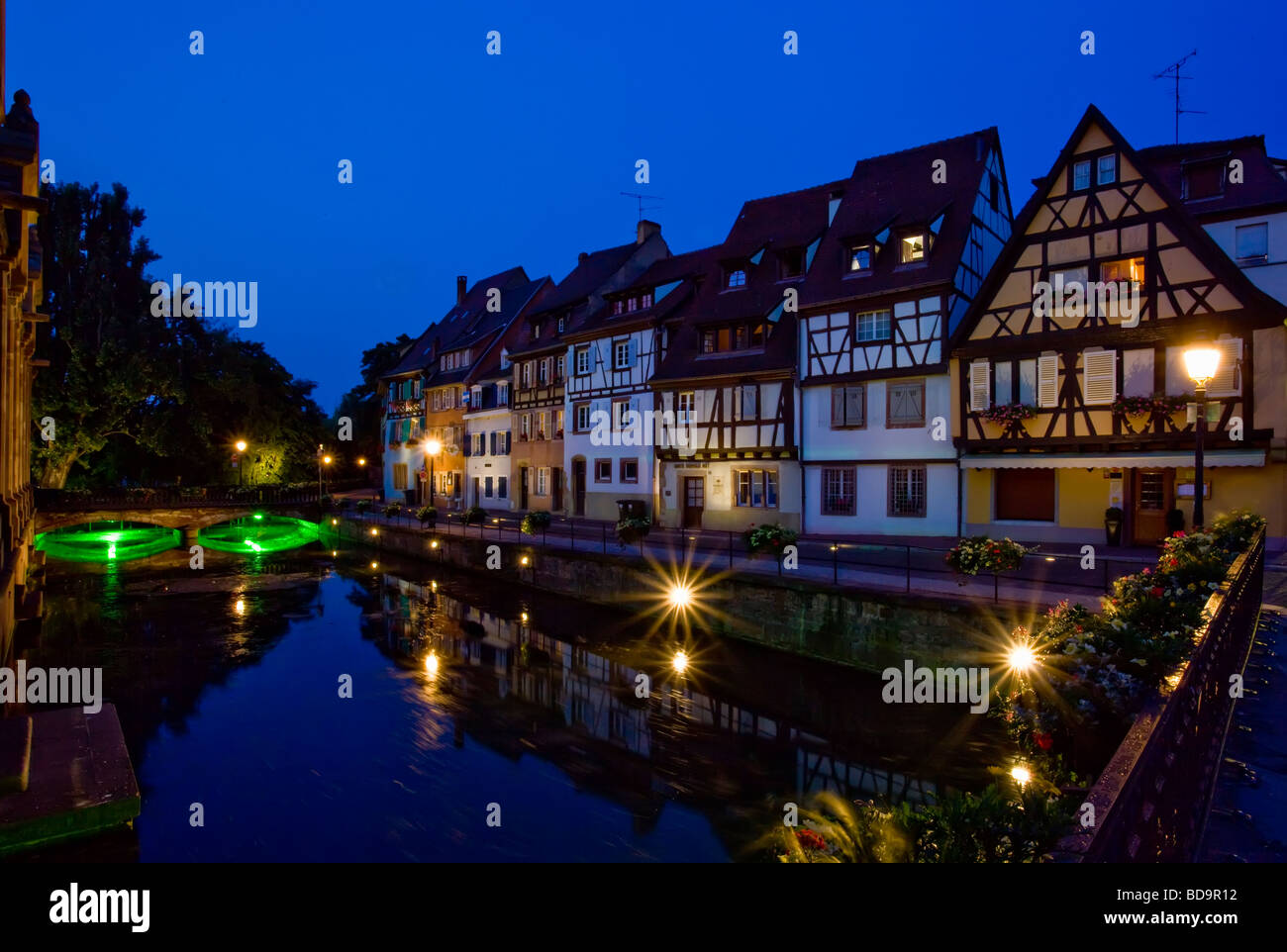 Night view of Colmar Heritage district "Petite France", Alsace France ...