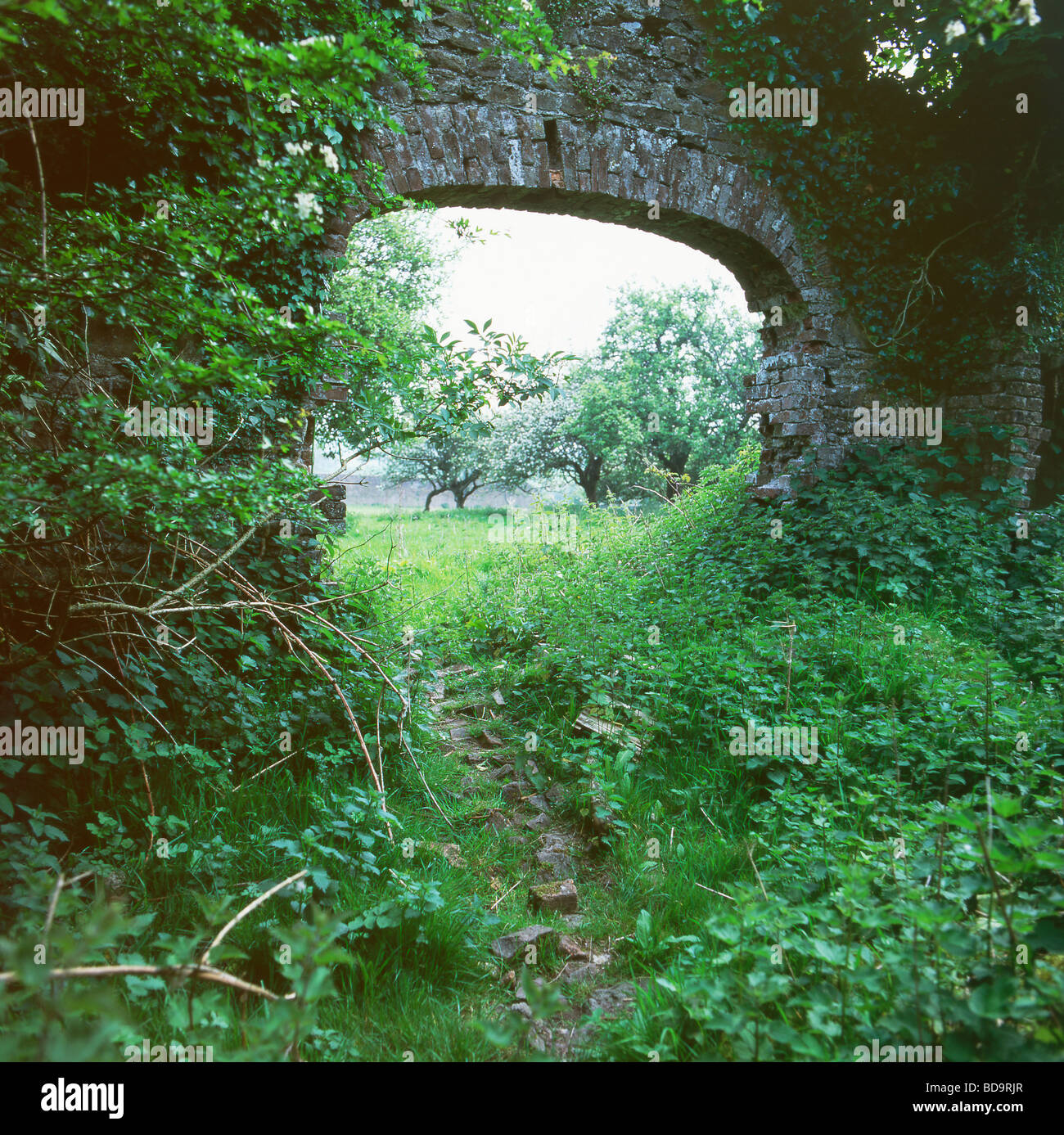 National Botanic Garden of Wales stone arch in historic walled garden ...