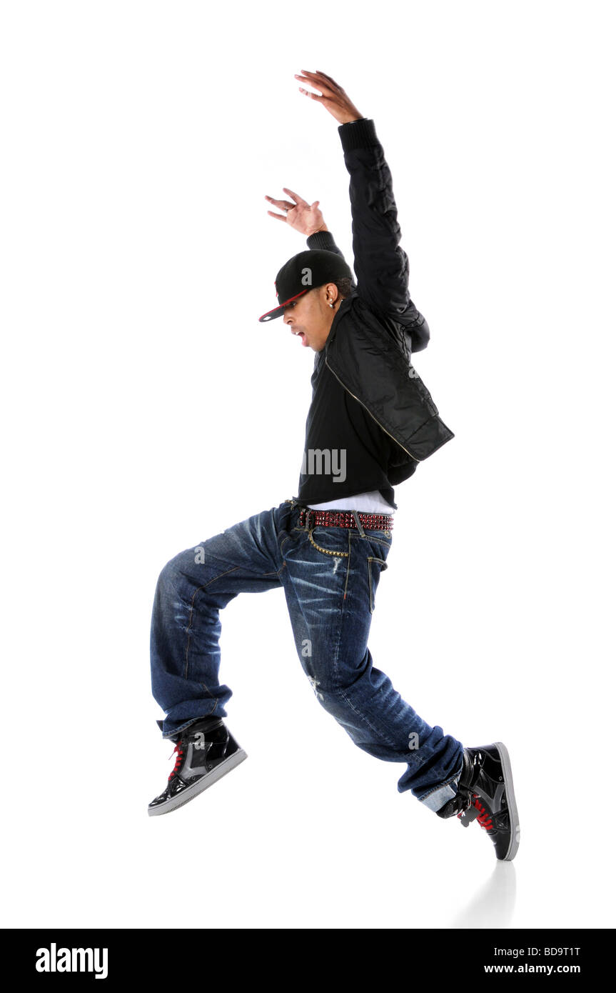 African American hip hop dancer over a white background Stock Photo - Alamy