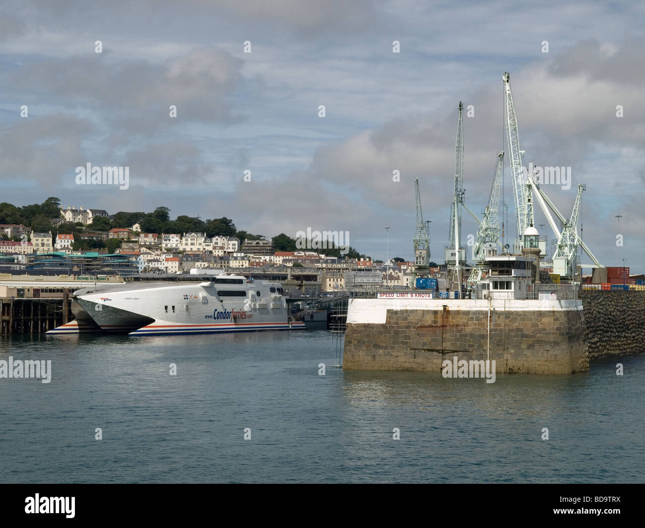 Catamaran Ferry Condor Express at its loading berth in St Peter Port ...