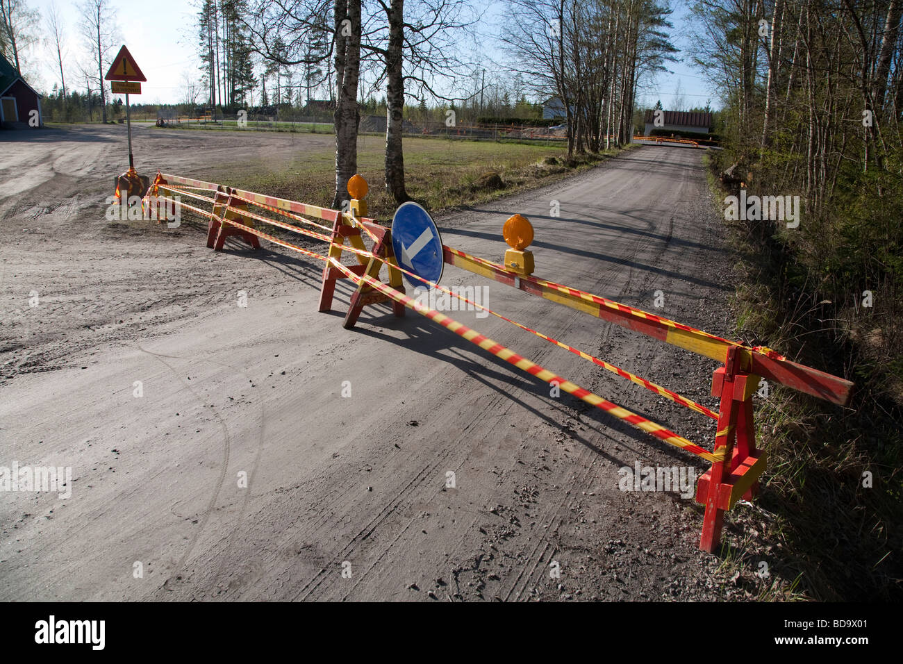 Road closed, redirecting traffic with Finnish traffic sign ( Pass this ...