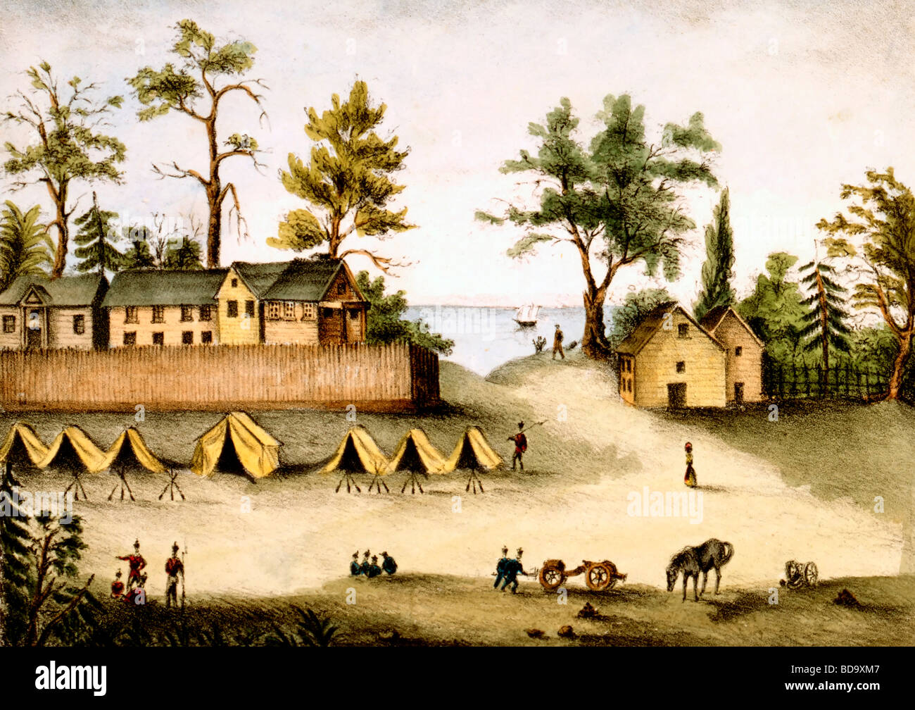 Soldiers in camp outside the fortified houses, Picolata, Florida, 1837 ...