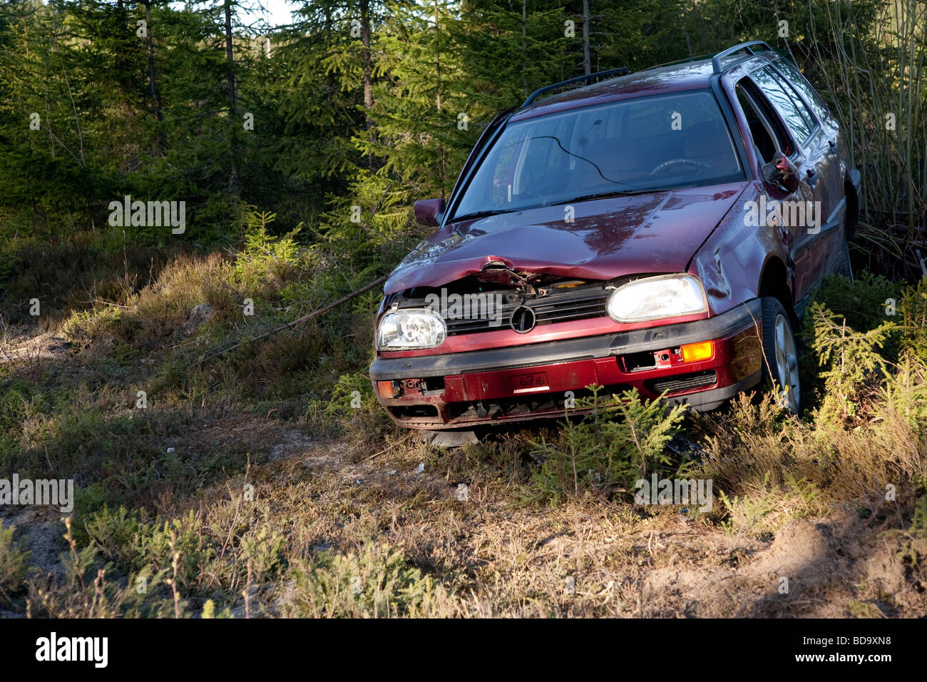 Crashed car at ditch , Finland Stock Photo - Alamy