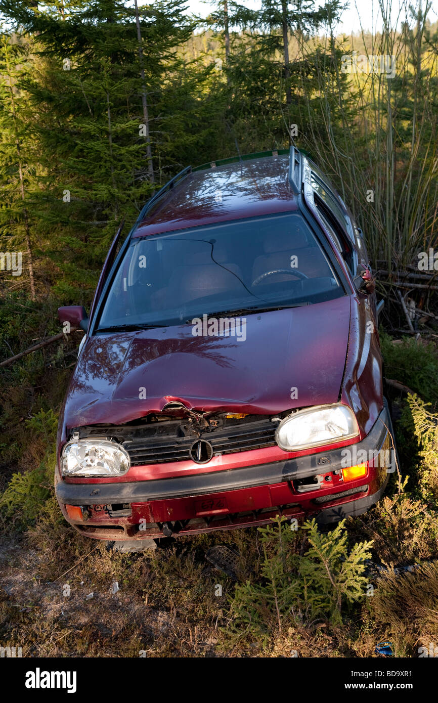 Crashed car at ditch , Finland Stock Photo - Alamy