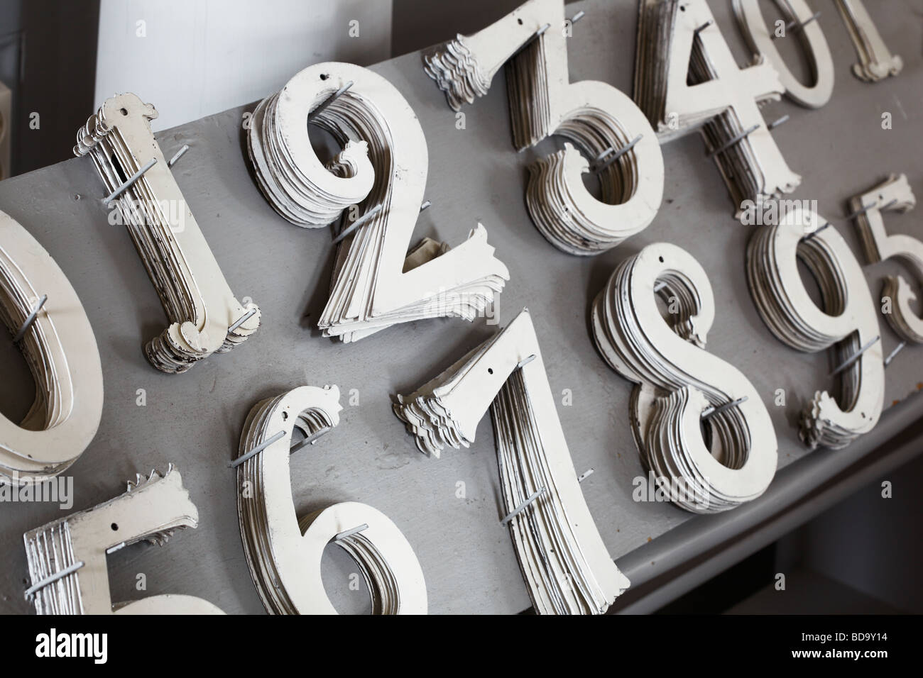 Metallic psalm numbers hanging on spikes in a church Stock Photo - Alamy