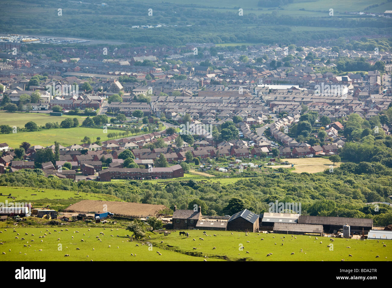 Horwich Lancashire viewed from Rivington Pike Lancashire UK Stock Photo ...