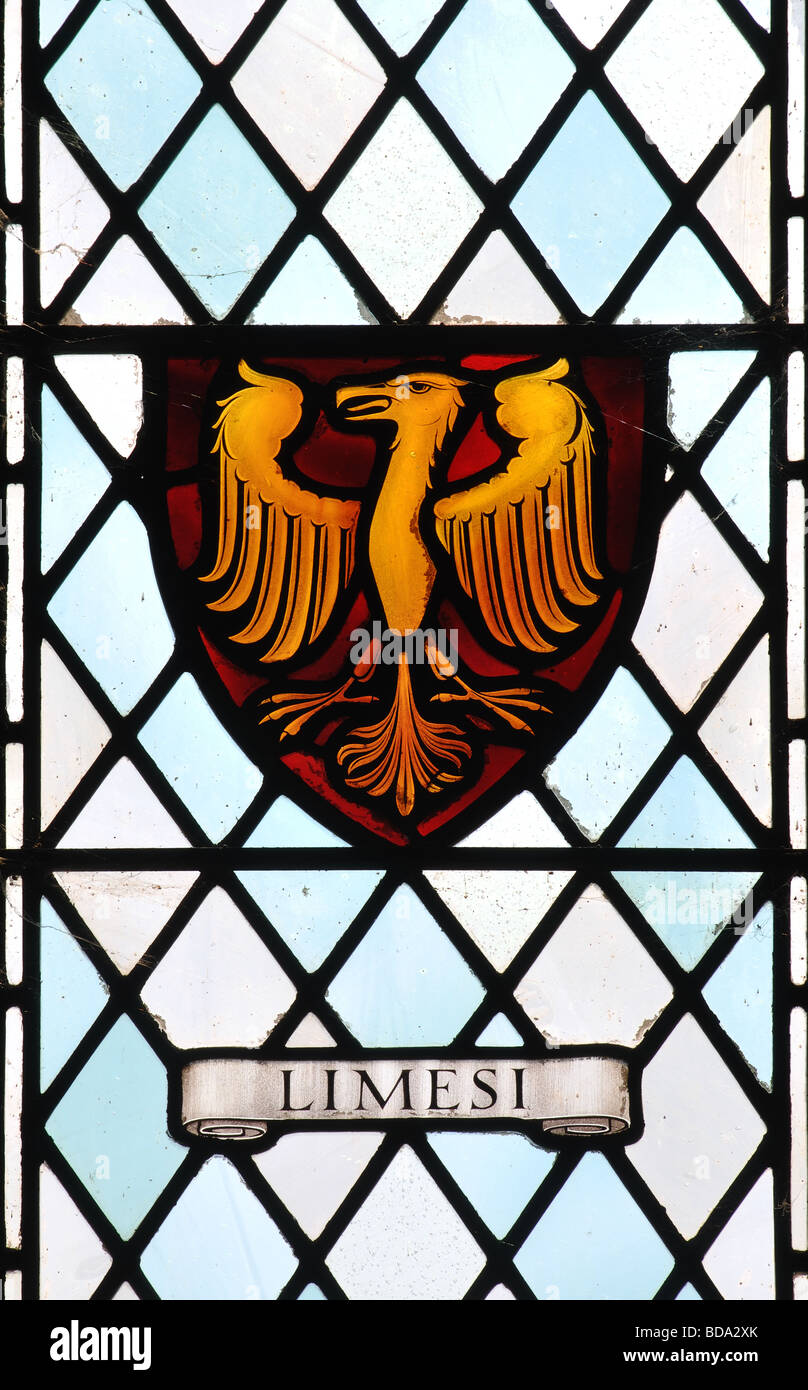 Limesi coat of arms stained glass, Long Itchington church, Warwickshire ...