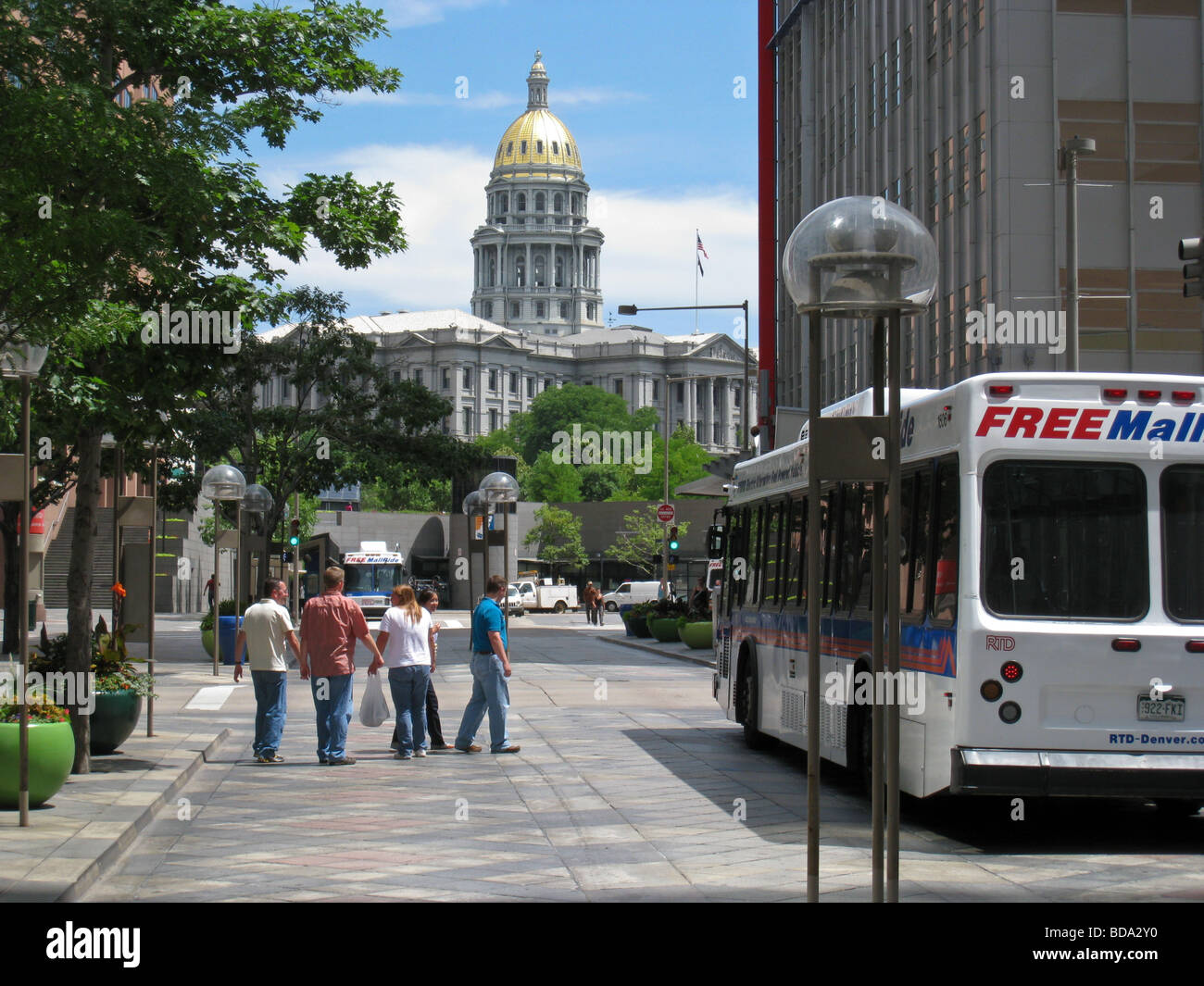 16th Street Mall Denver Colorado with State Capitol in background Stock ...