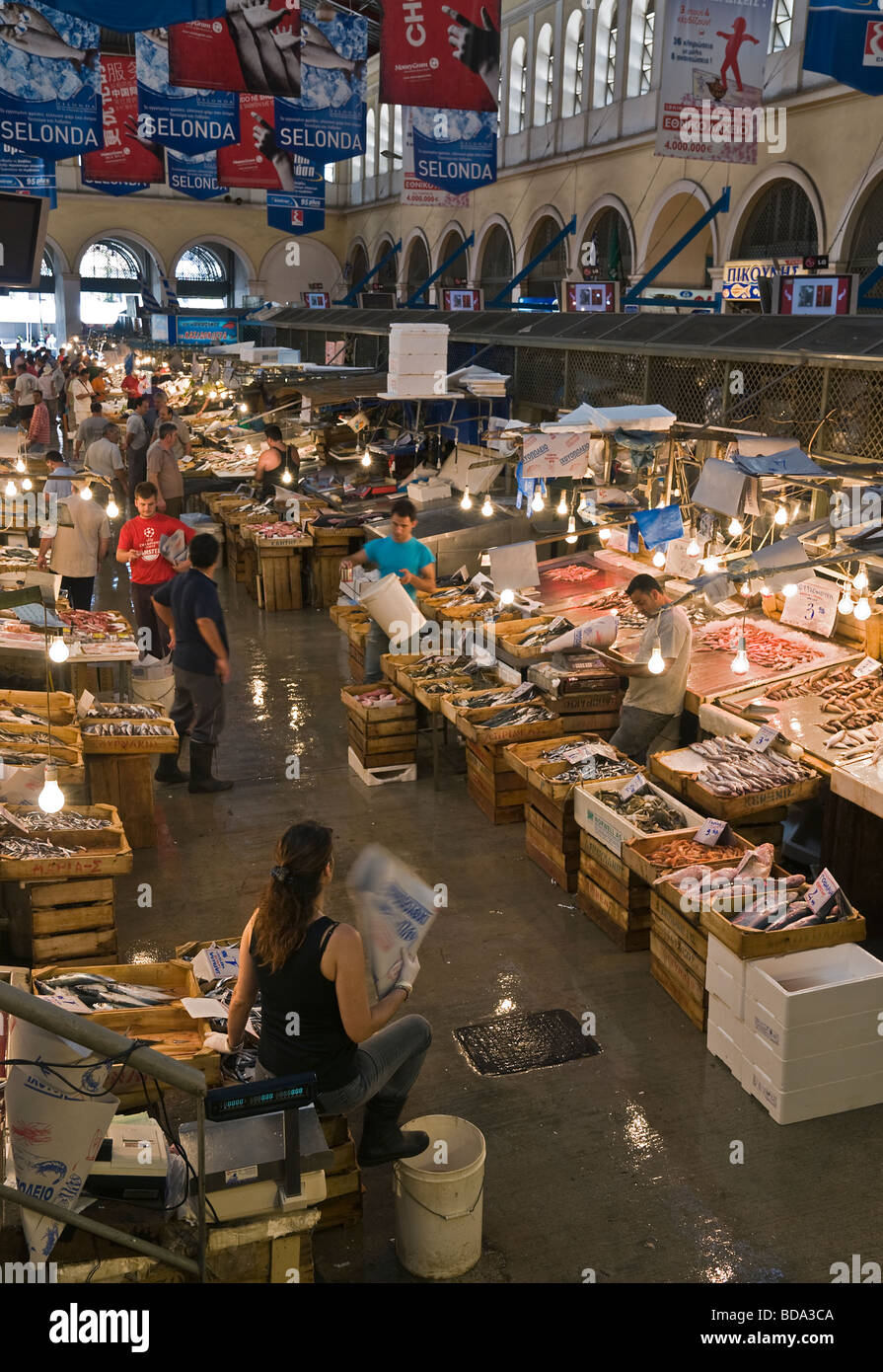 Keeping cool in the central fish market on Athinas street where a huge ...