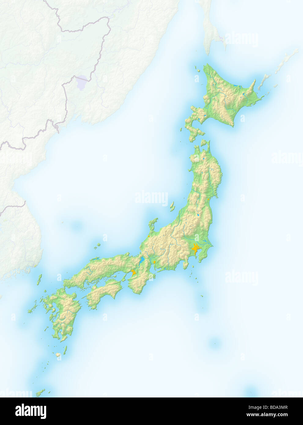 Japan, shaded relief map Stock Photo - Alamy
