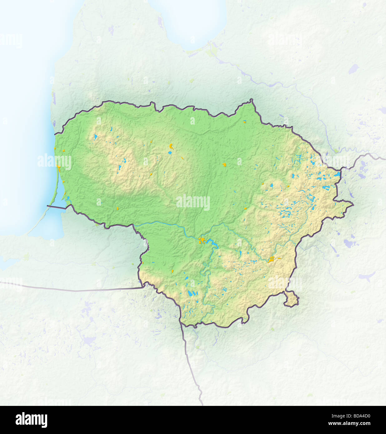 Lithuania, shaded relief map Stock Photo - Alamy