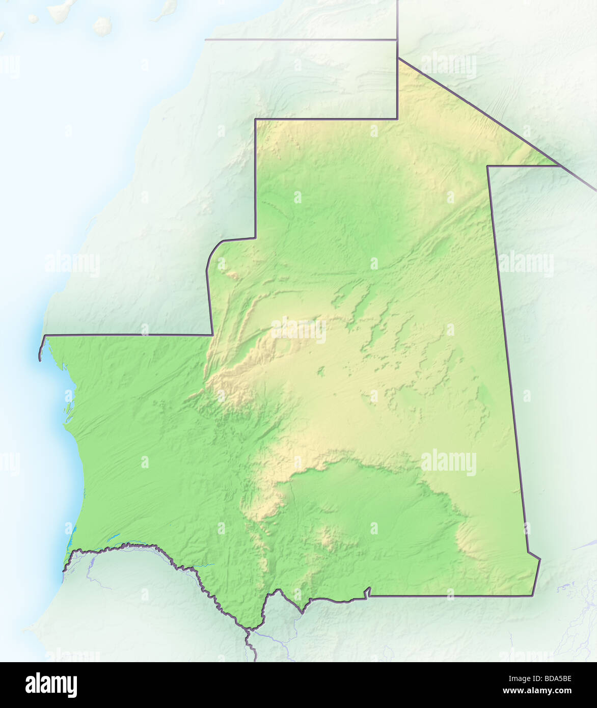 Mauritania, shaded relief map Stock Photo - Alamy
