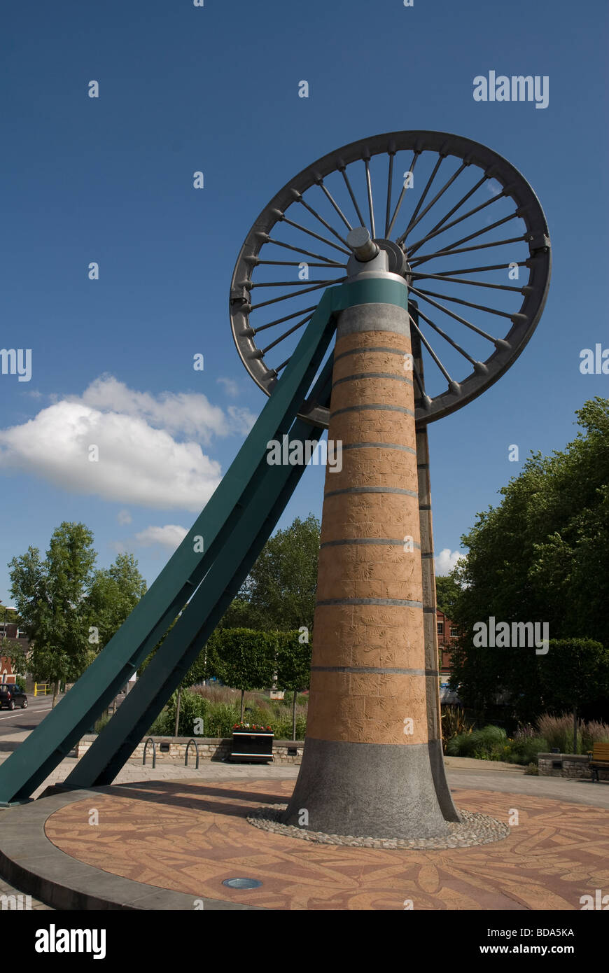 Mine wheel outside the Radstock Museum, Somerset UK Stock Photo - Alamy