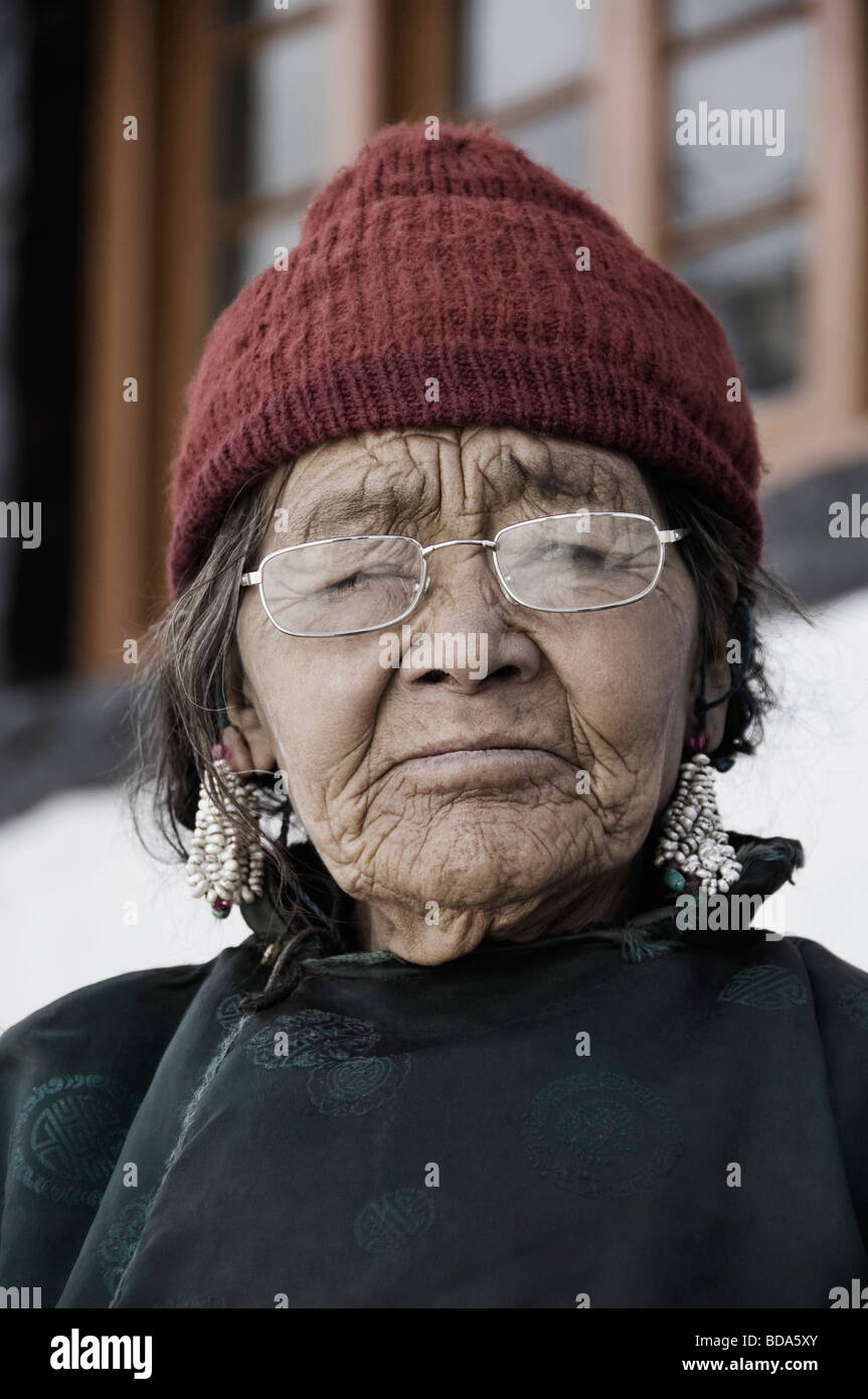 Close-up of a woman, Leh, Ladakh, Jammu and Kashmir, India Stock Photo ...