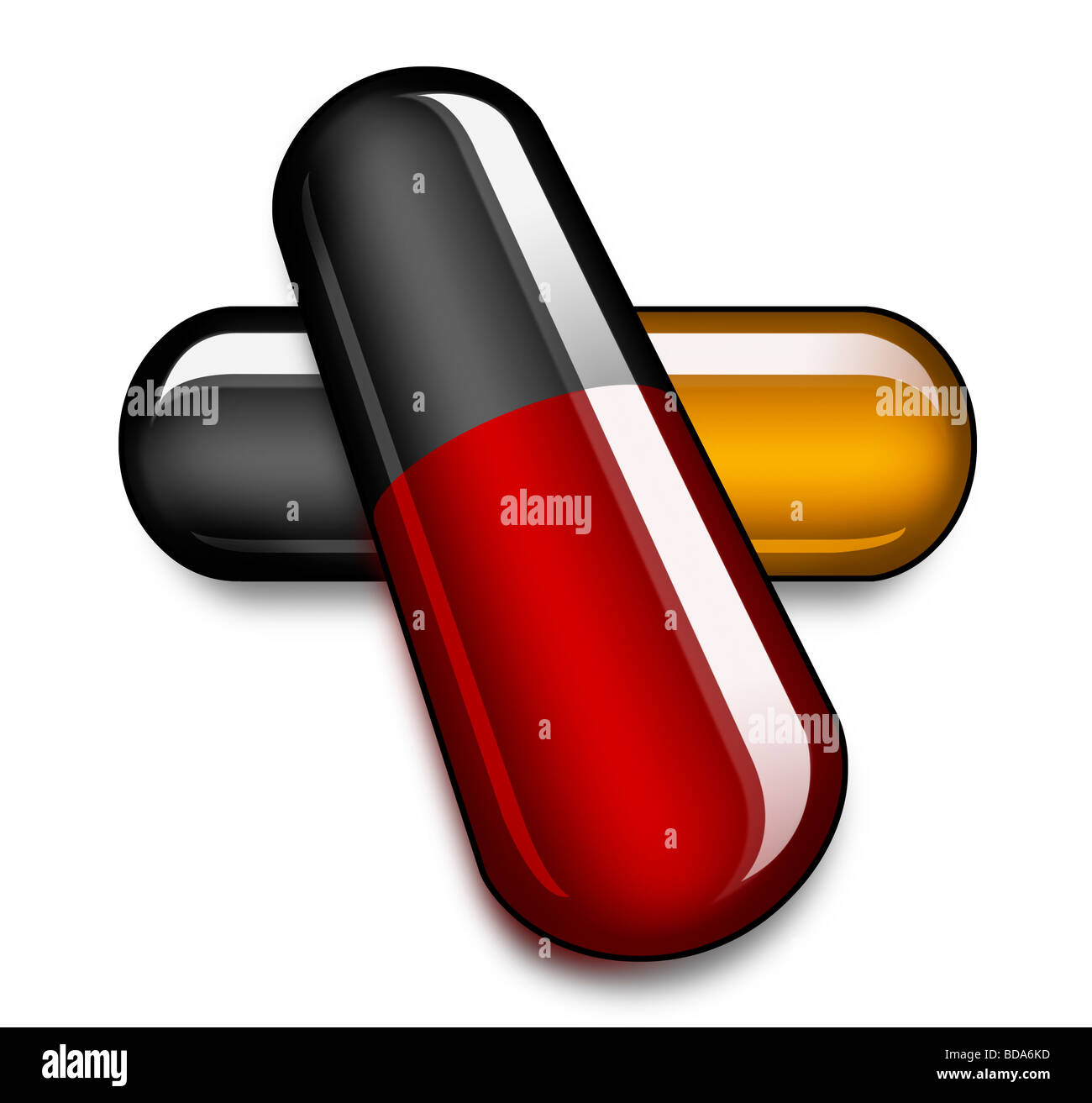 Graphic illustration of two pill capsules on a white background with a ...