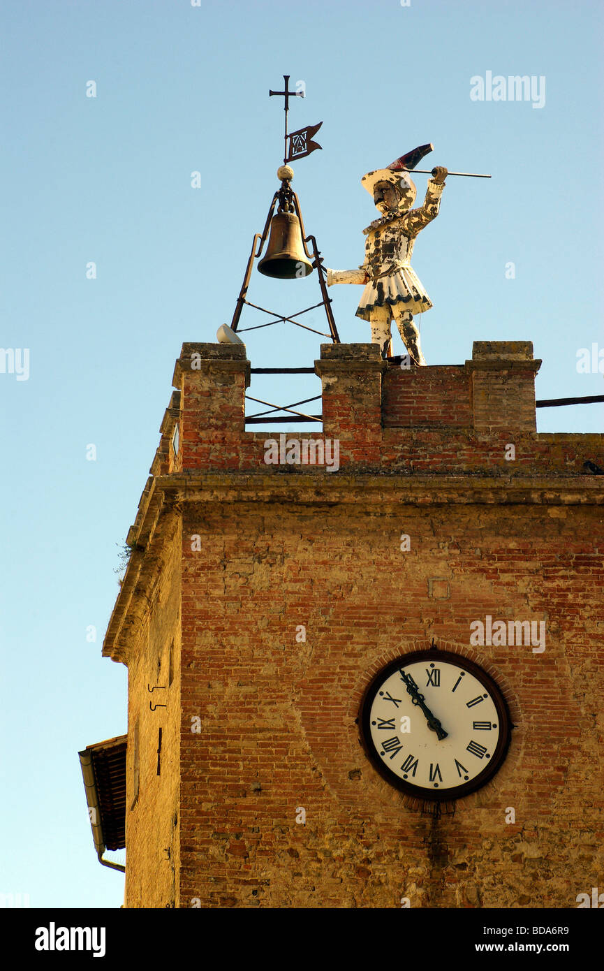 Bell Ringer on Montepulciano Clock Tower Stock Photo - Alamy